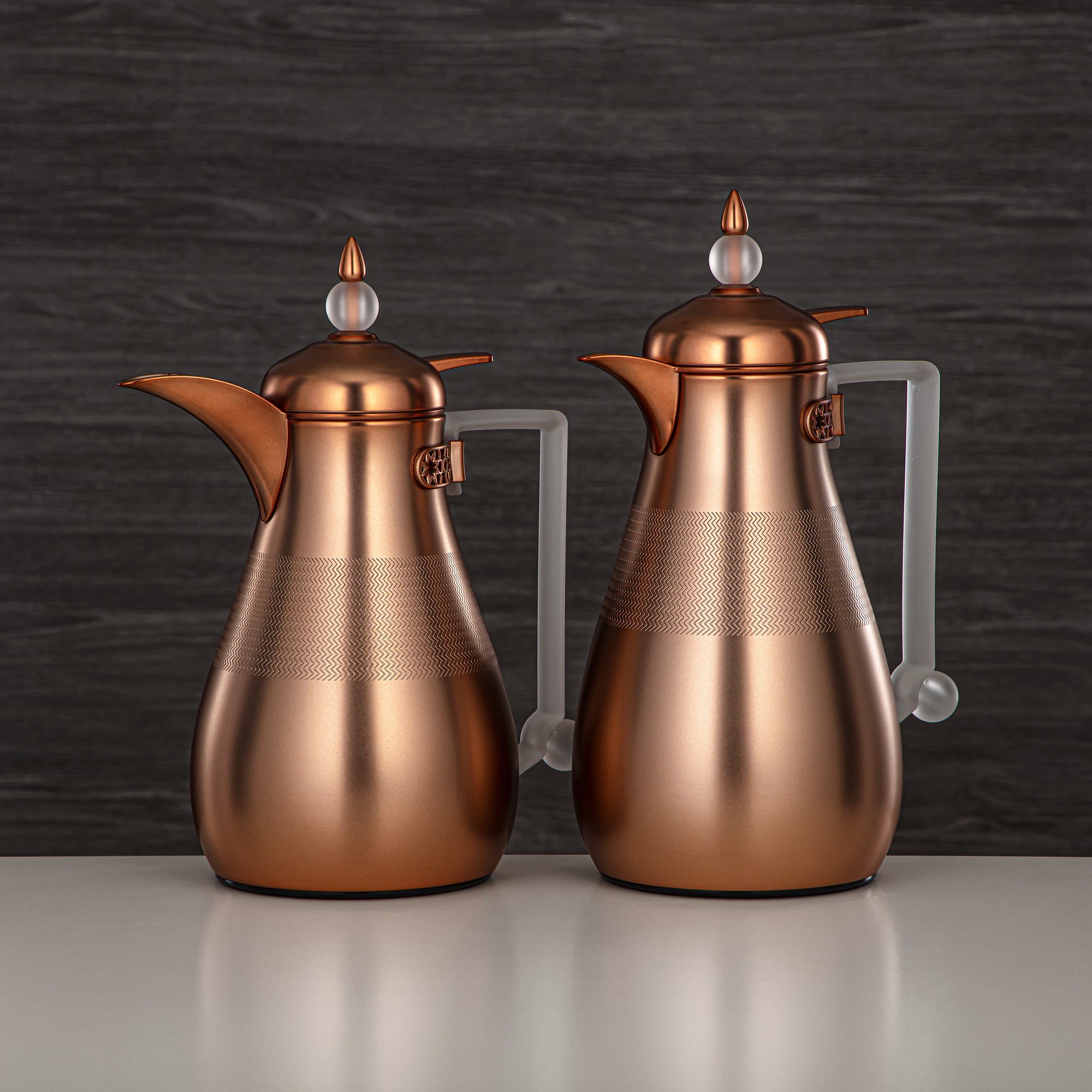 Almarjan Vacuum Flask Set, Push Button, 0.7L + 1L, Matt Copper & Frost